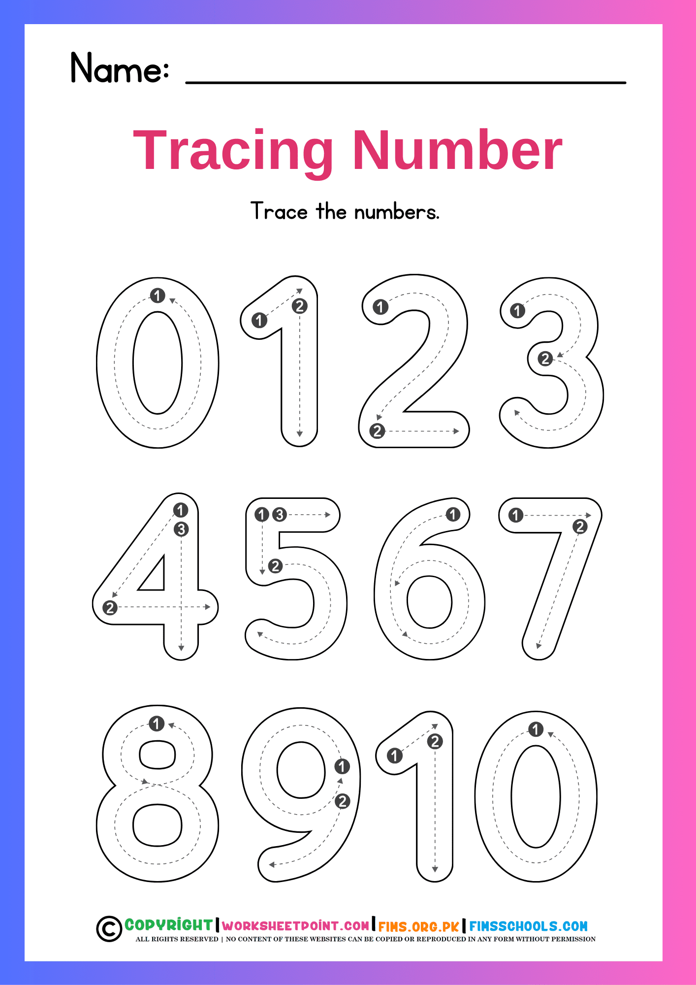 Number Tracing Worksheets - Free Printable Worksheets- Download Pdf